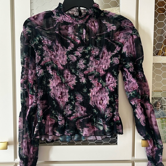 Steve Madden | Tops | Steve Madden Lavender And Black Smocked Blouse ...